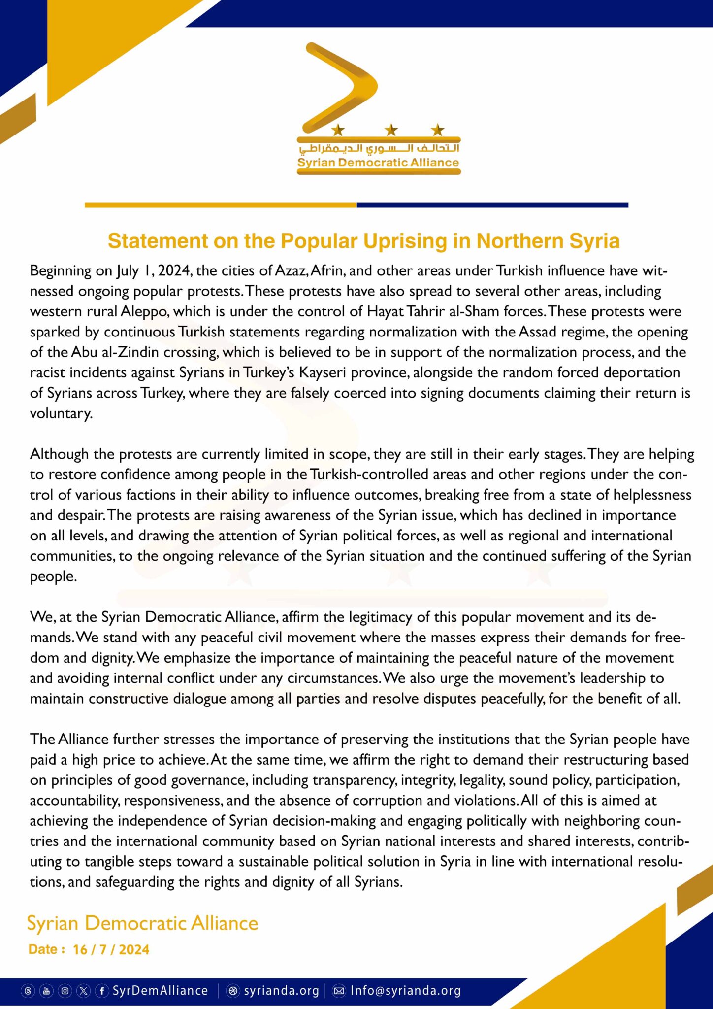The Popular Movement in Northern Syria: A Call for Peaceful Expression ...